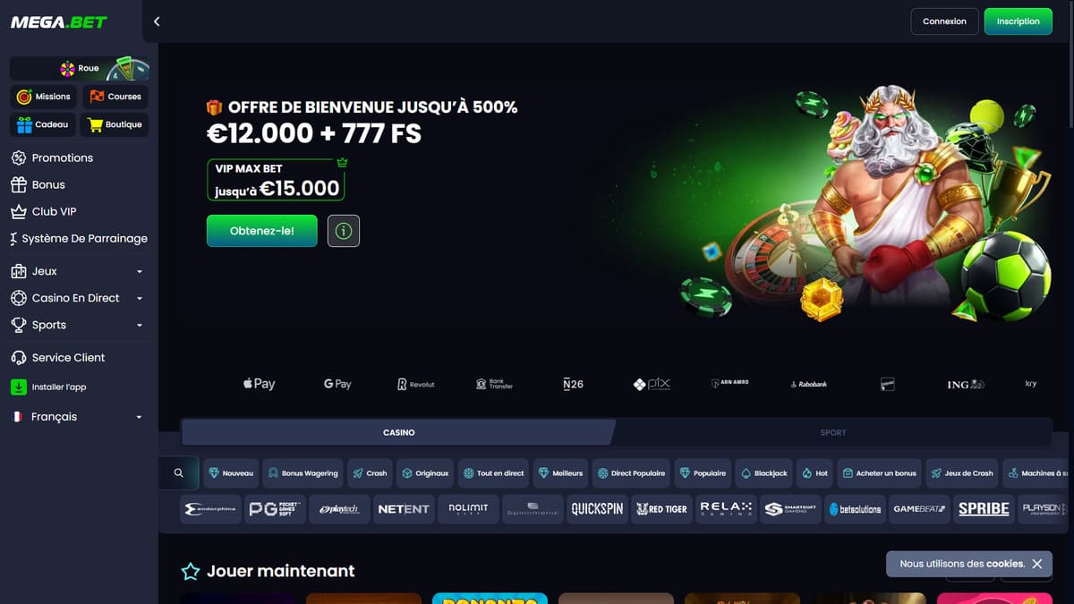 MegaBet casino | Bonus 500% jusqu'à 12 000€ + 777 FS